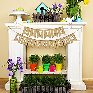 Jute Burlap Little Slugger Banner Boy Baseball Theme Baby Shower Party Decoration Supply