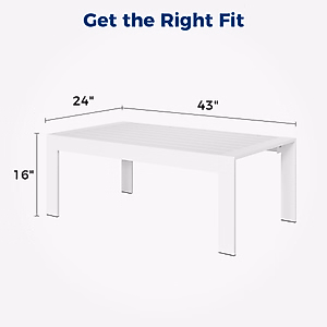 Wisteria Lane Aluminum Outdoor Furniture Patio Coffee Table, All-Weather Outdoor Metal Coffee Table, Modern Rectangle Coffee Table for Balcony, Garden, White