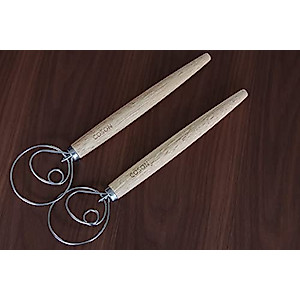 Pack of 2 Danish Dough Whisk Blender Dutch Bread Whisk Hook Wooden Hand Mixer Bread Baking Tools for Cake Bread Pizza Pastry Biscuits Tool Stainless Steel Ring 13.5 inches 0.22 lb/pcs