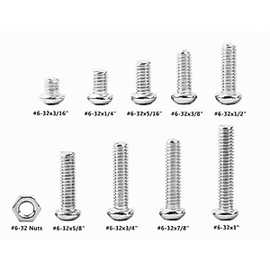 Guard4U 220Pcs #6-32 UNC Stainless Steel Phillips Pan Head Machine Screws Nuts Assortment Kit- #6-32x 3/16" 1/4" 5/16" 3/8" 1/2" 5/8" 3/4" 7/8" 1"