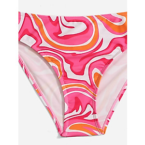 WDIRARA Girl's Swimwear Beach Sport All Over Marble Print 2 Piece Bikini Preppy Swimsuit Bathing Suits Pink and Orange 10-11Y