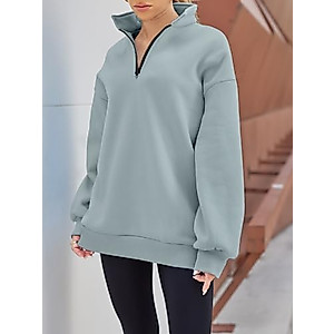 Trendy Queen Womens Oversized Half Zip Pullover Long Sleeve Sweatshirts Quarter Zip Hoodies Sweaters Teen Girls Fall Y2K Clothes Lightgreen