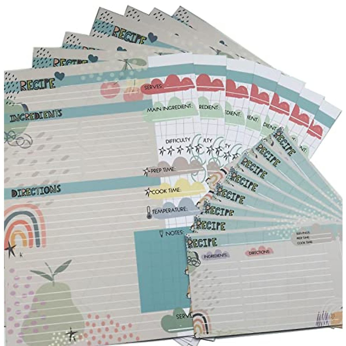 Balanchy Recipe Binder Refill Pages 30 4 x 6 Recipe cards, 20 x A4 Recipe Cards, 45 Page Protectors,1 Pc of A4 Stickers for 11 x 12 x 2.8 Inch 3 Ring Recipe Binder Kit