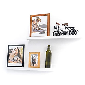Picture Shelf, Greenco Set of 2 Wall Mounted Photo Ledge Floating Shelves for Bedroom, Living Room, Kitchen, Bathroom, Nursery Display, White Finish