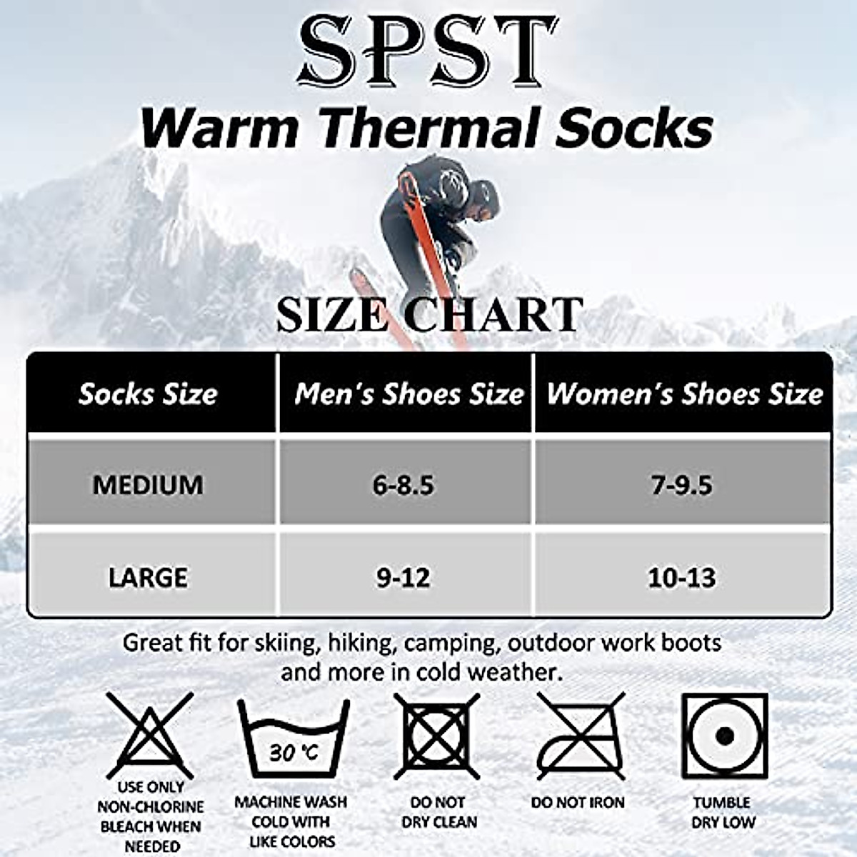 SPST Skiing Snowboarding Warm Thermal Socks, Women Fuzzy Adult Heated Stocking Hot Thick Insulated Cozy Outdoor Cold Weather Soft Fleece Comfy Adorable Funny Crew Floor Slipper Socks, 1 Pair Grey M