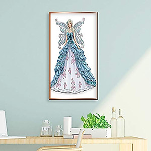 LUSandy 5D Diamond Painting Angel Elegant Lady Partial Drill Special Shaped Crystal Rhinestone Women Diamond Art Kits for Adults and Kids Home Wall Decor 12 x 20 inch - Blue and White Angel