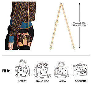 CHICECO Vachetta Leather Replacement Strap Set for Pochette Accessoires Little Pouch Speedy Nano Noe, Handbag Decoration Chain, Bag Accessories Charms (Beige)