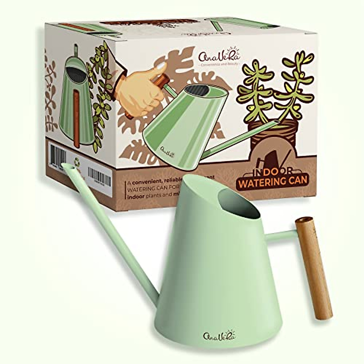 Grehge an Indoor Plants, Small Stainless Water Can Wooden Handle for House and Office Bonsai Flowers, Cute Watering Can Garden Sculpture Outdoor Decoration