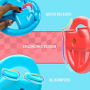 Orzly Steering Wheels for Nintendo Switch & OLED JoyCons, Racing Wheels for Mario Kart 8 Deluxe [Mariokart Switch Steering Wheel Joycon Controller Attachment Accessories] - TWIN PACK[1x Red & 1x Blue]