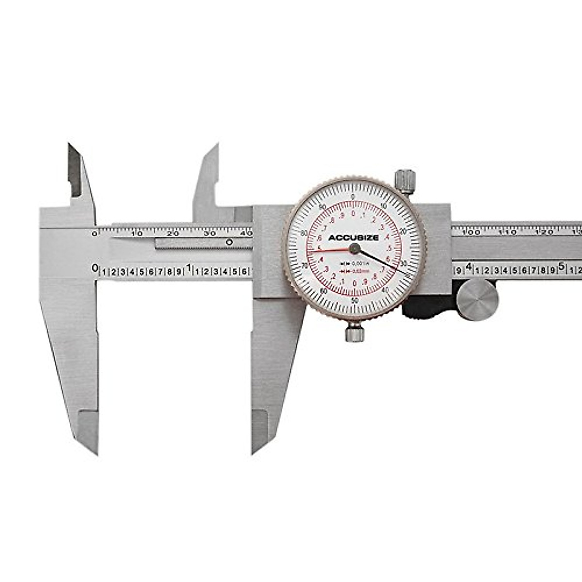 Accusize Industrial Tools 8''/200 mm by 0.001''/0.02 mm Dual Needle Precision Dial Caliper Stainless Steel in Fitted Case, Imperial/Metric, P920-S238