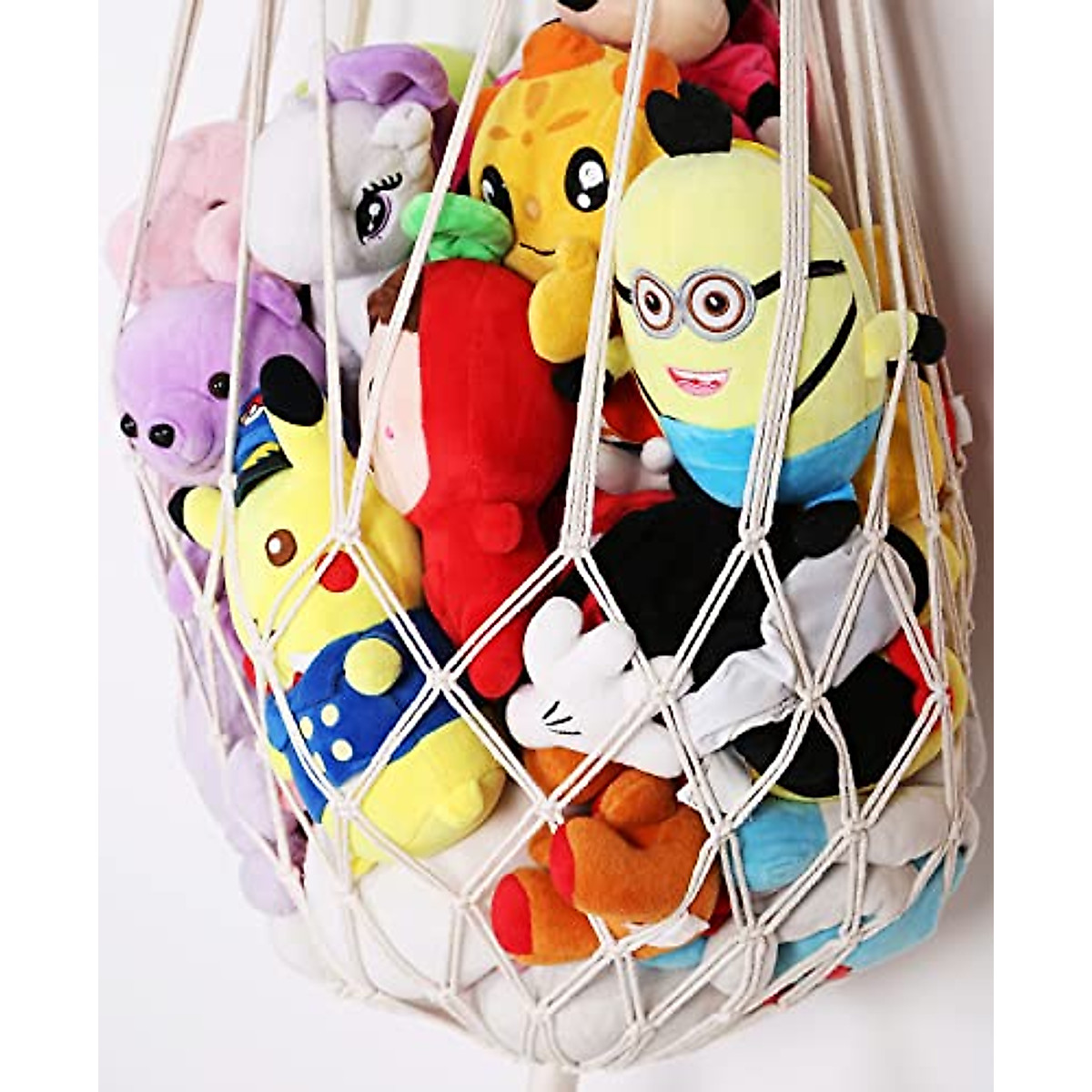 Stuffed Animal Net or Hammock Macrame Toy Display Wall Hanging Net for Plush Toy Storage Boho Nursery Bedroom Decor Stuffy Animal Toy Organizer