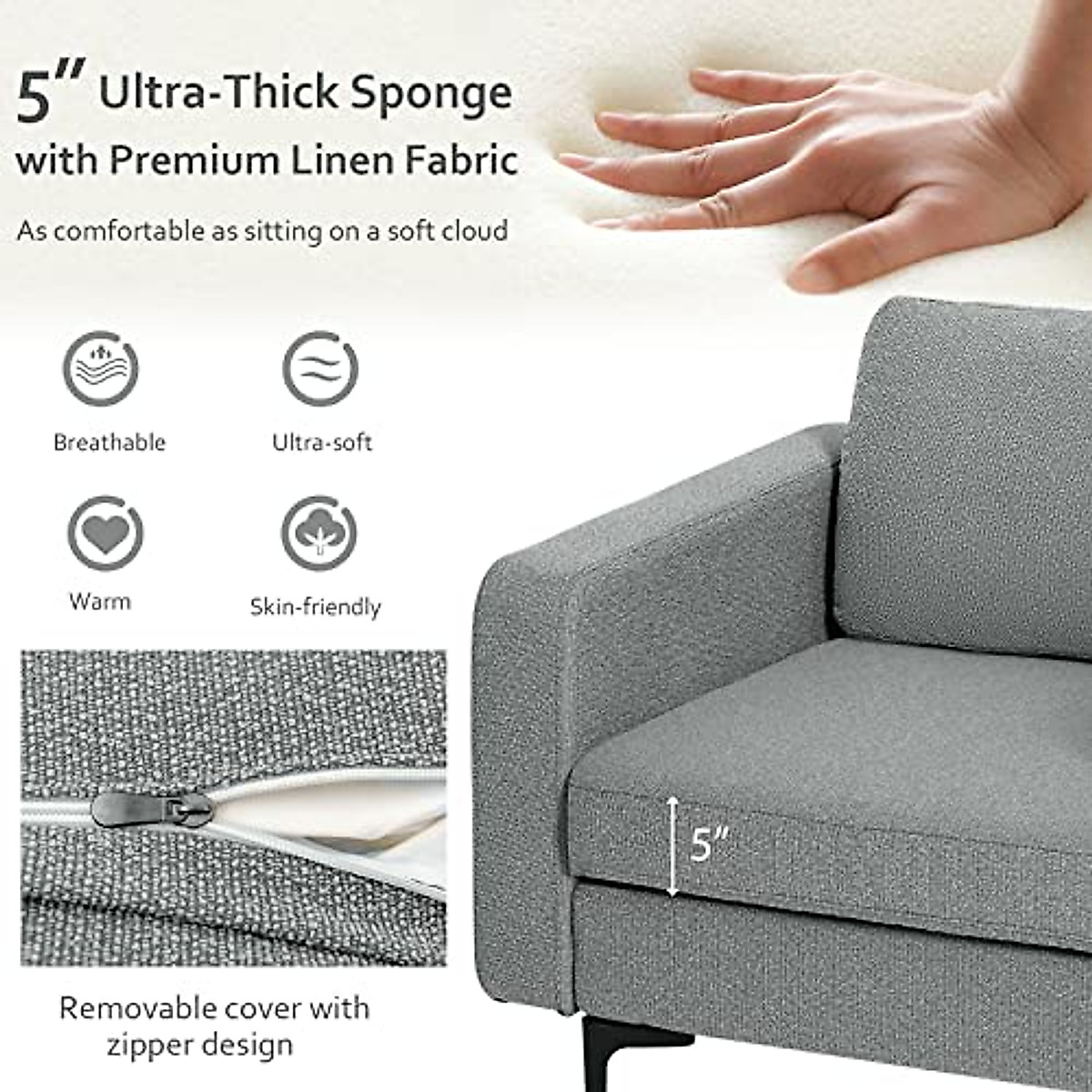 Giantex Single Sofa, Accent Chair, Leisure Chair w/Comfy Thick Cushion, Armrest Magazine Pockets, Metal Legs, Living Room Upholstered Armchair for Bedroom Reception Room