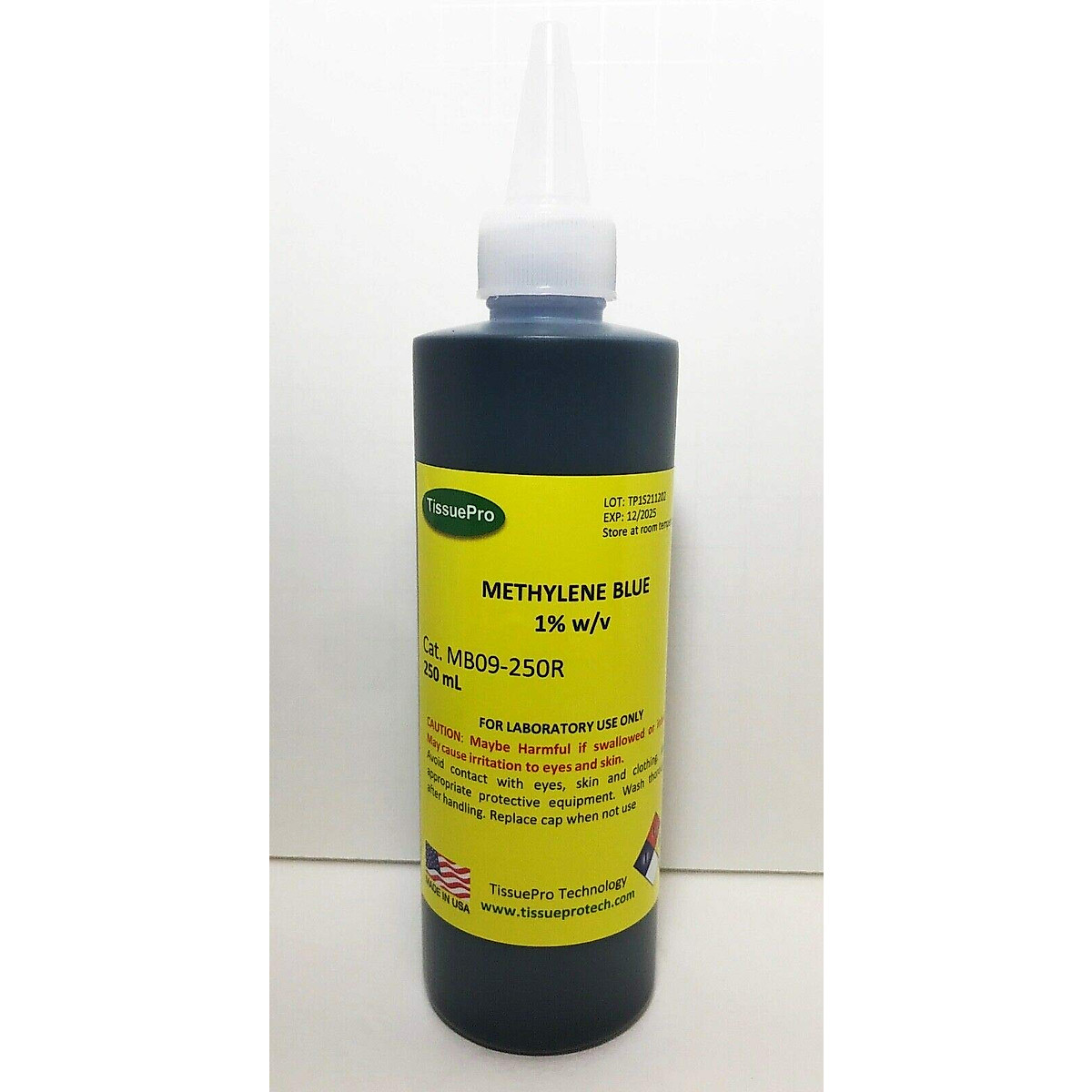 Tissue Pro- Methylene Blue 1% Aqueous Solution, Pharmaceutical Grade Stain, Redox Indicator for Labs, Microscopy and Other apps, 250mL, Dispensing Cap
