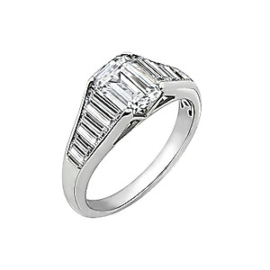 DIAMONBLISS Tapered Baguette & Emerald Cut Ring 925 Sterling Silver Single Prong Set Engagement Ring Band | 4.00 Carats Cubic Zirconia CZ Simulated Diamond (8)