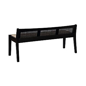 Powell Kasi Black Low Back Cane Bench with Beige Upholstered Seat