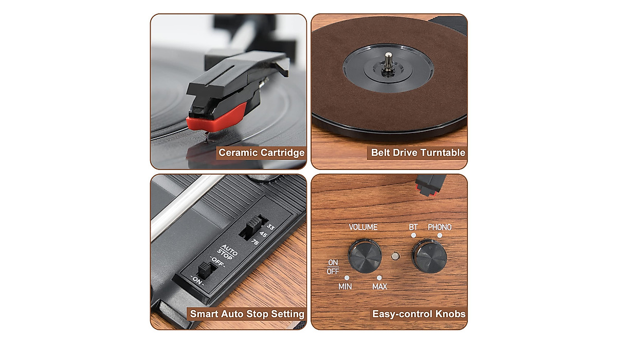 MPK Bluetooth Record Player,Turntable HiFi System with Bookshelf ...