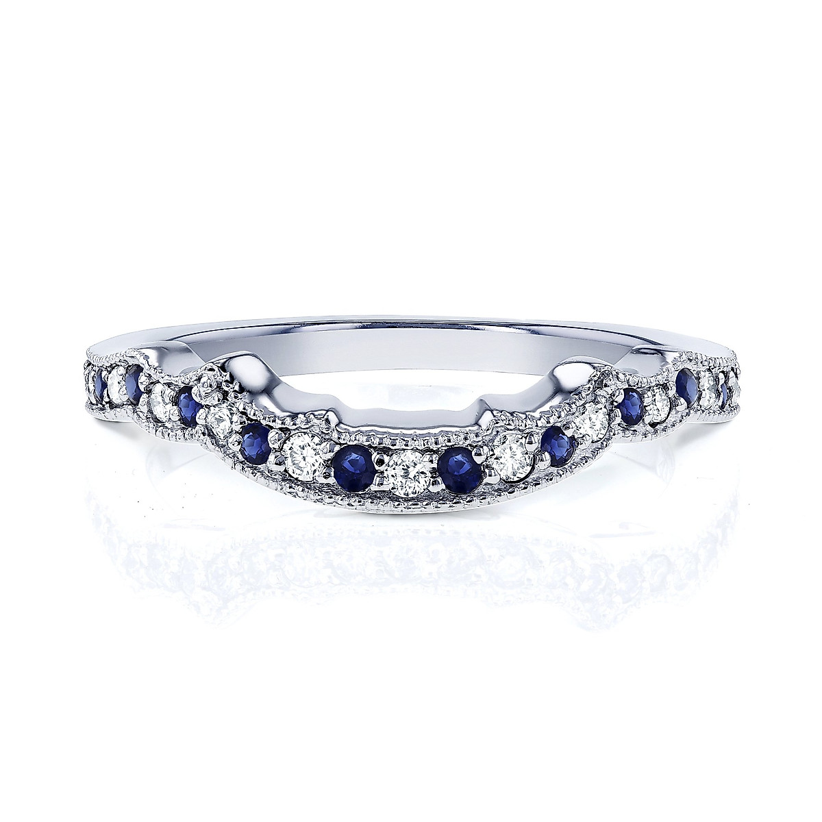 Kobelli 1/5ct TCW Sapphire and Diamond Contour Wedding Ring in 14k White Gold - Size 7