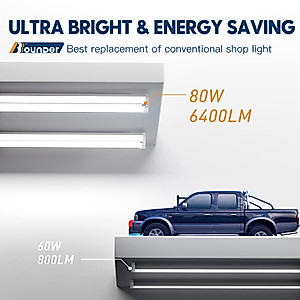 Bbounder Deformable LED Shop Light for Workshop, 6400LM 80W 4FT Utility Shop Lighting Fixture with Plug and Adjustable Panel, 5000K Daylight, Hanging or Flush Mount for Shop, Garage, Workbench, 1 Pack