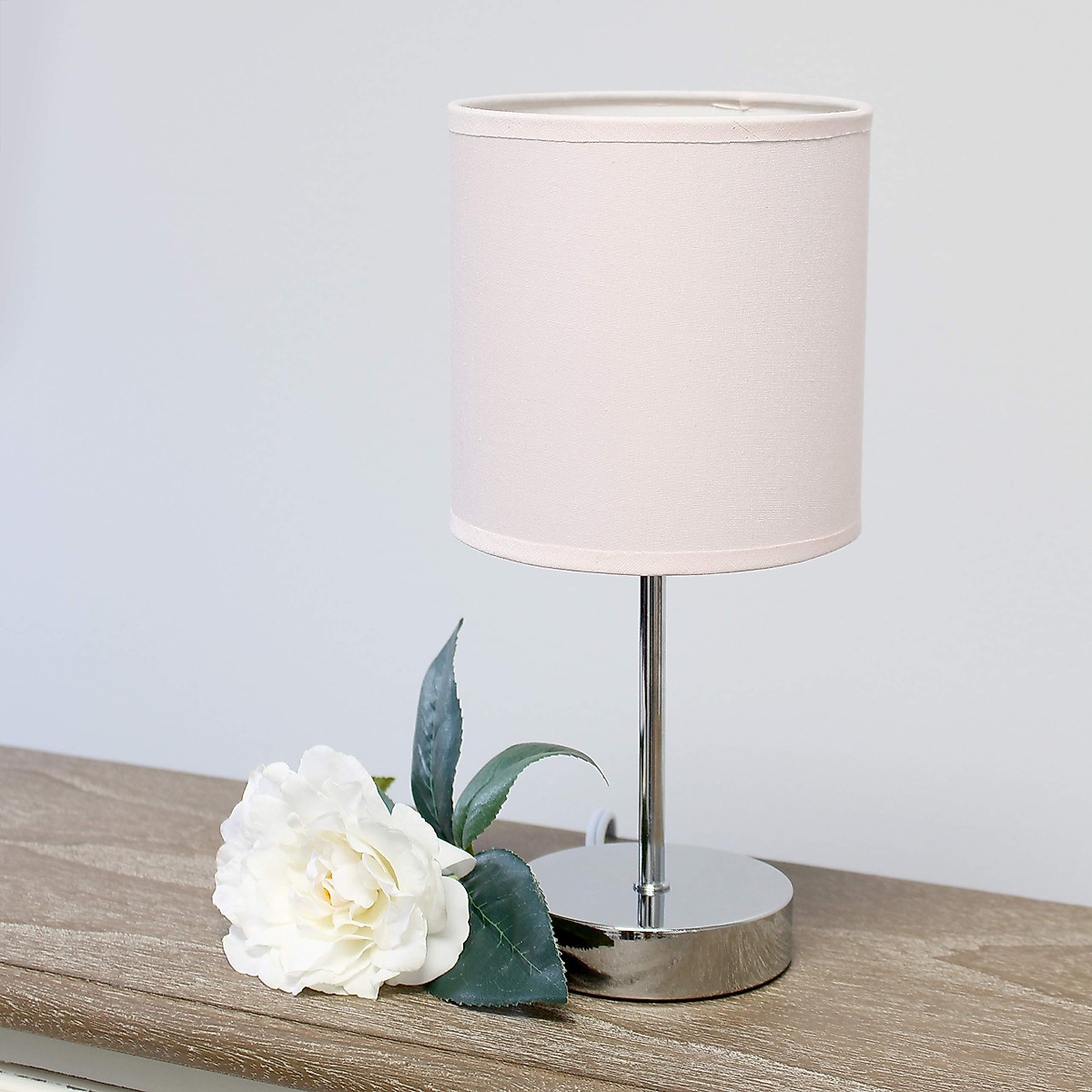 Simple Designs LT2007-BPK Chrome Mini Basic Table Lamp with Fabric Shade, Blush Pink