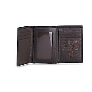 ARIAT Men's Trifold Wallet with Embossed Logo, Genuine Leather, Black