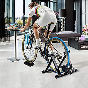 Bike Trainer Stand for 26"-28" Mountain & 700C Road Bikes, Indoor Stationary Bicycle Exercise w Quiet Noise Reduction/Wider 8 Level Resistance