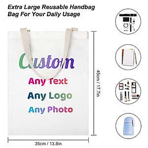 Custom Text or Photo Tote Bag Reusable Grocery Canvas Bag Personalized Picture Shopping Cloth Bag Customized Printed Shoulder Bag Create Your Own Party Gift Bag Beach Tote Wedding Gift