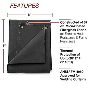 Lincoln Electric Heavy Duty/High Temperature Welding Blanket - 6’ x 6’ - 2012°F Temperature Rating - 67 oz. Mica-Coated Fiberglass Fabric - Black - K3254-1