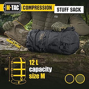 M-Tac Sleeping Bag Compression Stuff Sack Military Water Resistant Compression Bag Lightweight Nylon Compression Sack for Travel, Camping, Hiking, Outdoor (Olive, M - 12 liters)