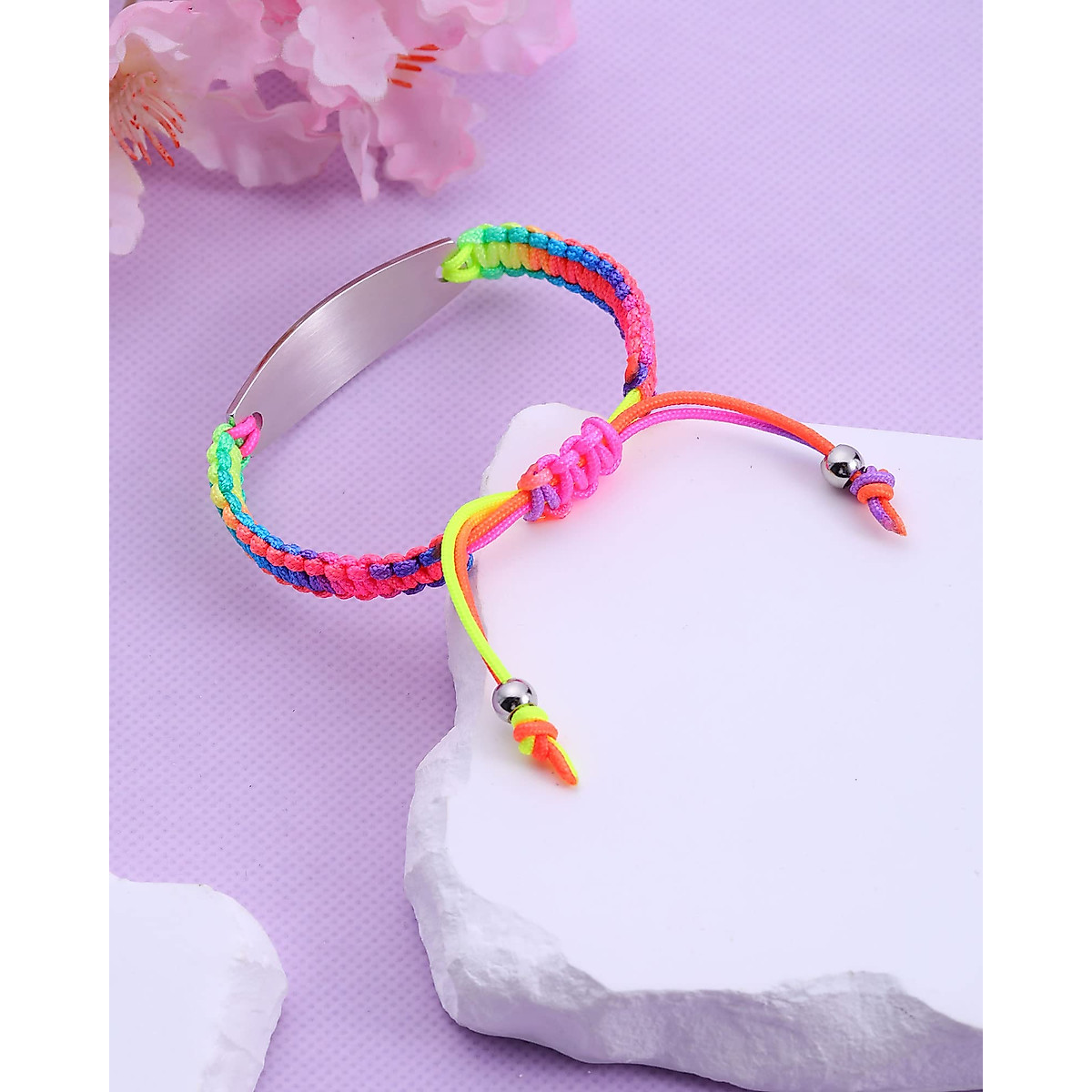 JF.JEWELRY Medical Alert Bracelets for Women, Personalized Custom Medical Bracelets for Women, Nylon Braided Medical ID Bracelets - Rainbow