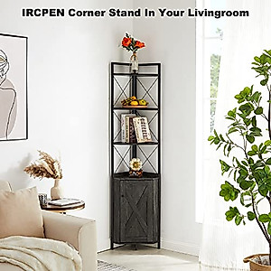 IRCPEN 5-Tier Standing Corner Shelf,70.5" Tall Ladder Corner Storage Cabinet with Doors,Rustic Display Rack Multipurpose Bookshelf Bookcase,Plant Stand for Living Room, Bedroom (12.6x18.9x70.47inches)