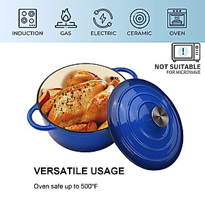 4.5 QT Enameled Cast Iron Dutch Oven with Lid Round Dutch Oven Big Dual Handles Classic Round Pot for Home Baking, Cooking, Blue