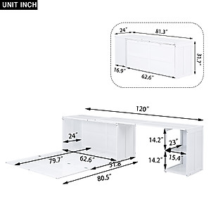 Murphy Bed with Rotable Desk,Queen Size Space-saving Platform Bed Frame with Storage Desk for Bedroom,Easy to Assembly, No Need Spring Box (White)