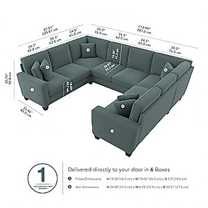 Bush Furniture Stockton U Shaped Sectional Couch, 113W, Turkish Blue Herringbone