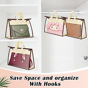 Cptoion 8 Pack Dust Bags for Handbags,Handbag Dust Bags,Clear Handbag Storage Organizer Dust Cover Bags for Closet Hanging,Clear Purse Storage Bag with Zipper Handle and Hooks,4 Sizes