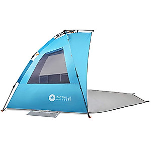 Easthills Outdoors Instant Shader Dark Shelter XL Beach Tent 99" Wide for 4-6 Person Sun Shelter UPF 50+ with Extended Zippered Porch Pacific Blue