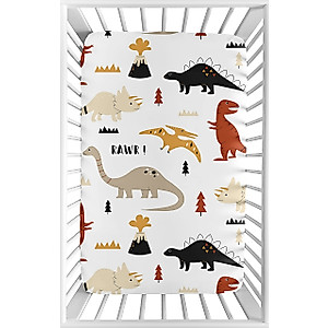 Sweet Jojo Designs Mod Dino Boy Girl Fitted Mini Crib Sheet Baby Nursery Portable Crib Pack Play - Orange Tan Rust Taupe Mustard Yellow Beige Brown Black Modern Dinosaur Boho Dinosaurs Gender Neutral