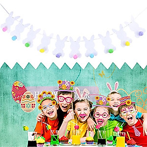 BESTOYARD Easter Banner Decorations White Rabbit Bunny Banner Bunting Garland Photo Prop