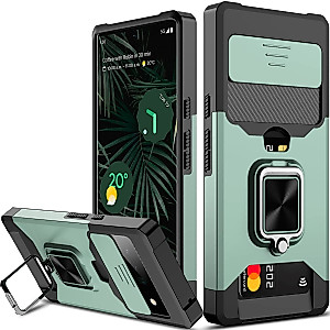 Nvollnoe Google Pixel 6 Pro Case with Sliding Camera Cover, Magnetic Kickstand, Heavy Duty Protective Case for Pixel 6 Pro - 6.7 inch (Green)