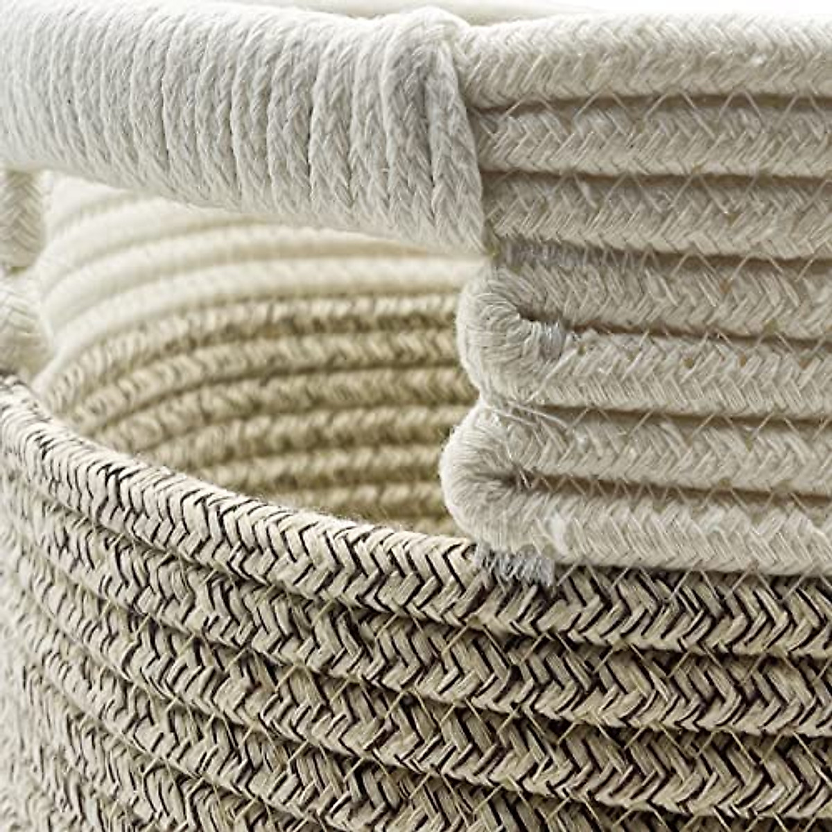 SOQKEEN Woven Cube Storage Basket 2 PCS Bathroom Cotton Rope Storage Organizer Bins with Handles Baby Kids Versatile Hamper for Shelves Laundry Nursery(Light Brown)