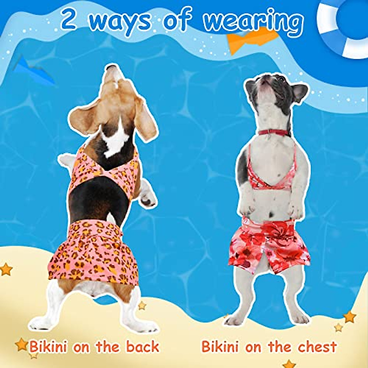 2-Pack Dog Bikini Swimsuit，Puppy Summer Beach Dress Doggie Swimwear, Rainbow/Mermaid/Floral/Leopard Dog Bathing Suit for Small Dogs Girl, Pet Clothes Cat Costumes Swimming-Dress