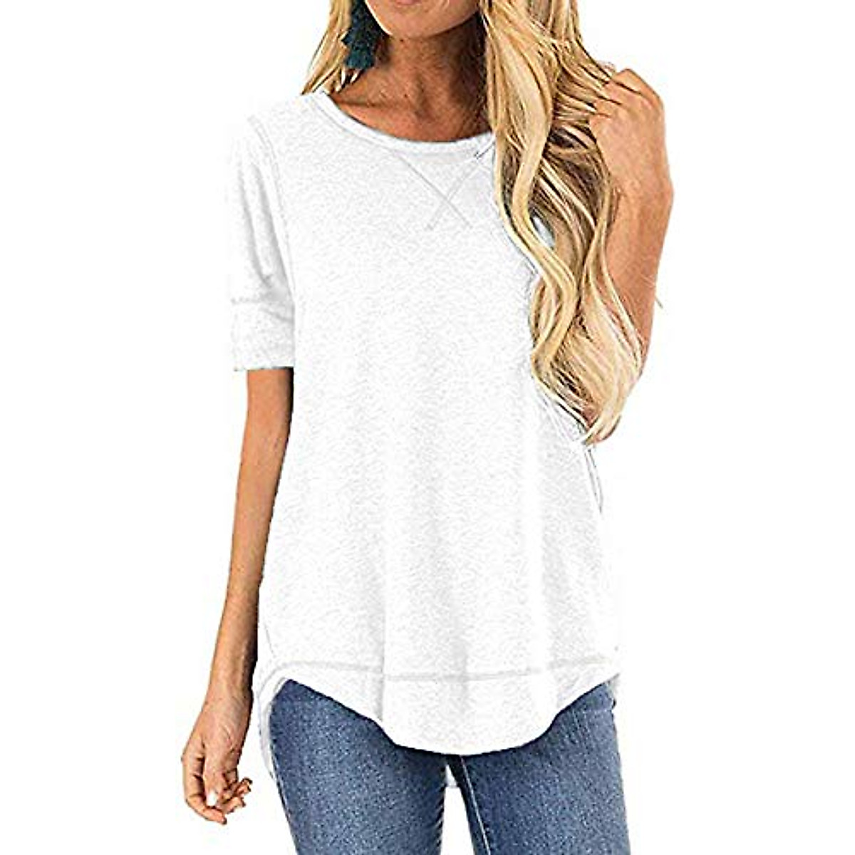 JomeDesign Womens Tops Short Sleeve Side Split Casual Loose Tunic Top White X-Large