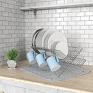 Simple Houseware Collapsible Dish Drying Rack w/ Dish Mat, Chrome
