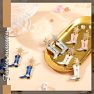 4 Pairs Beaded Boot Earrings Cowgirl Cowboy Earrings Country Y2k Western Jewelry Rhinestone Beads Shoes Dangle Drop Earrings for Women Halloween Party(Snowflower)