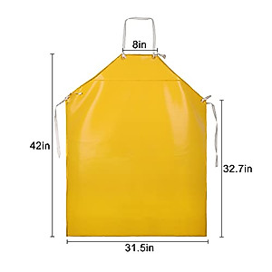 Surblue Waterproof Rubber Vinyl Apron, 43" Heavy Duty Aprons, Anti-Corrosion Rubber Apron, Project Industrial Chemical Resistant Work Safe Clothes, Butcher, Dishwashing, Lab Work, Dog Grooming, Yellow