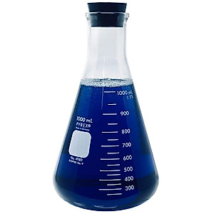 Corning Pyrex #4980-PACK(RS), Narrow Mouth Erlenmeyer Flask Set with Rubber Stoppers, 5 Sizes - 50, 125, 250, 500, 1000ml