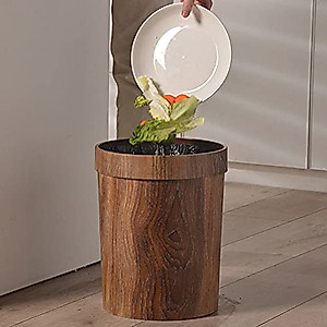 DOITOOL Round Waste Bin Office Trash Cans Small Trash Can Wood Round Wastebasket Garbage Bin Trash Pail Container for Home Bathroom Kitchen Office Small Waste Basket Plastic Wastebasket
