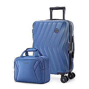 BAGSMART Carry On Luggage, 2 Piece Luggage Sets, PC Hardside Suitcase Airline Approved, 20 Inch Luggage with Spinner Wheels, Travel Luggage Hard Shell Suitcases Set with Duffle Bag for Men Women, Blue