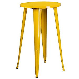 EMMA + OLIVER Commercial 24" Round Yellow Metal Indoor-Outdoor Bar Table Set-2 Cafe Stools