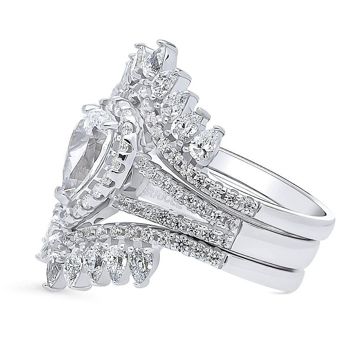 BERRICLE Sterling Silver Halo Wedding Engagement Rings Pear Cut Cubic Zirconia CZ Split Shank Ring Set for Women, Rhodium Plated Size 6