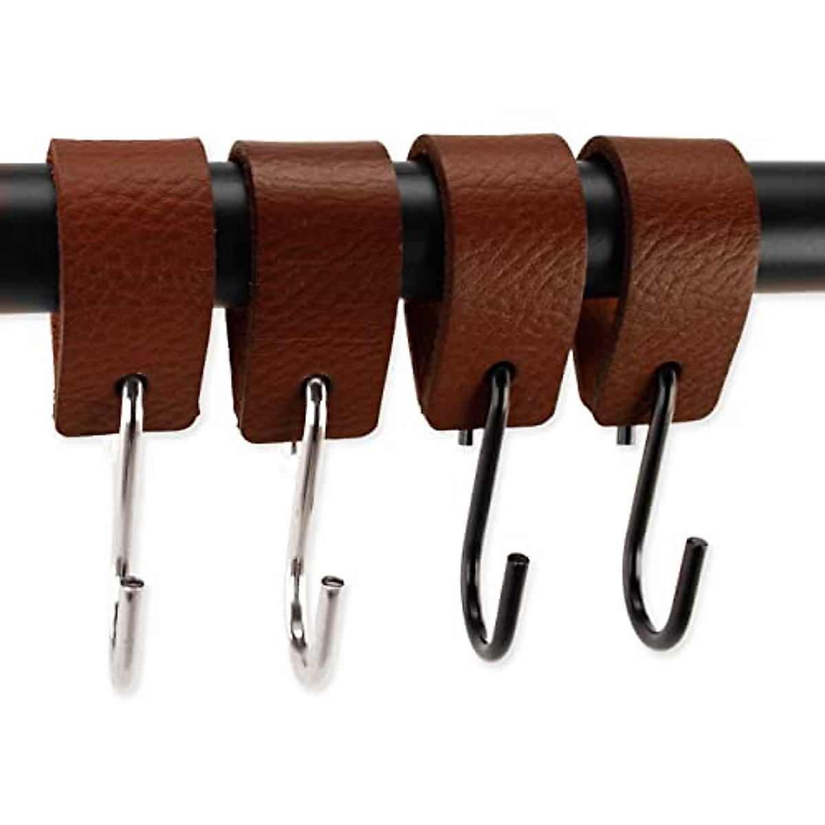 Brute Strength - Multifunctional Leather S-Hooks - Cognac - 6 Pieces - S Shaped Hooks - Coat Hook - Leather Hooks - Leather s Hooks - Black s Hooks - Kitchen Hooks